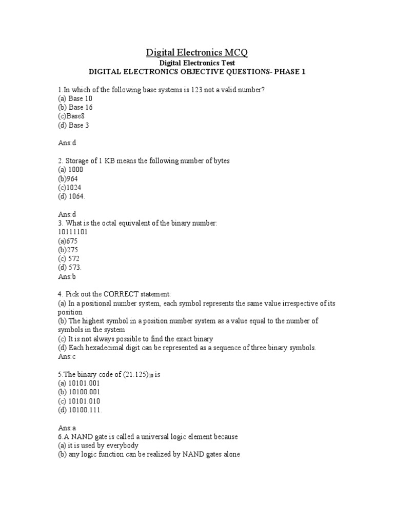 Digital Electronics MCQ | PDF