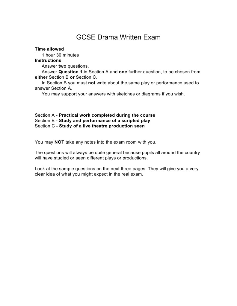 GCSE Drama Written Exam: Time Allowed Instructions | PDF | Play ...