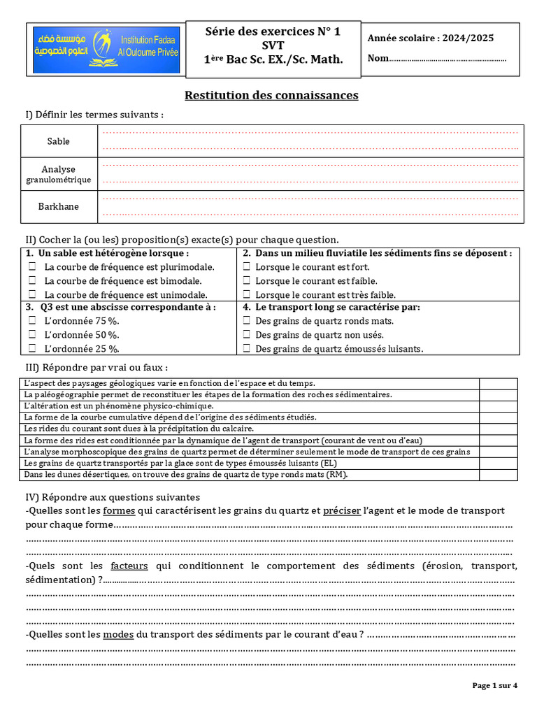 Série N°1 S1 1ère BAC SC EX-Sc Math | PDF