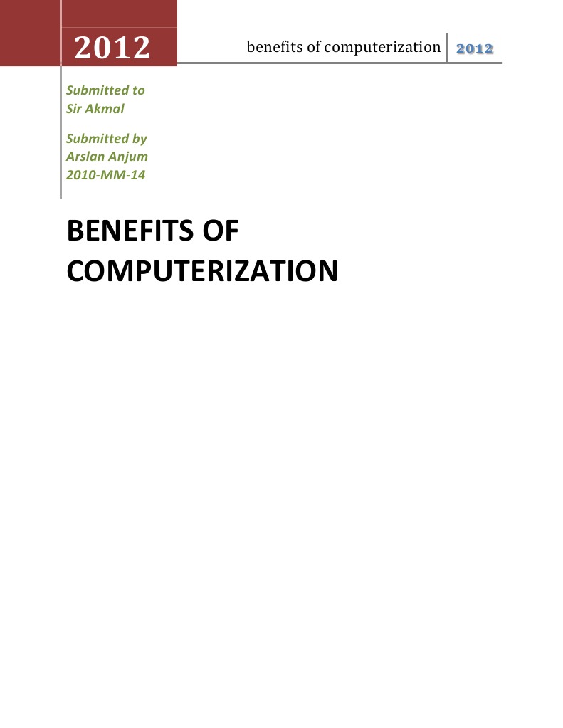 Benefits of Computerization | PDF | Automation | Cheque