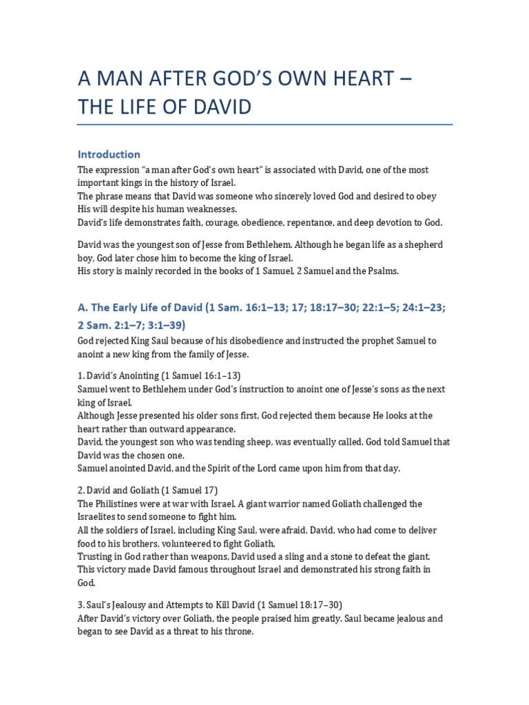 David Man After Gods Own Heart Classnote | PDF | David | Books Of Samuel
