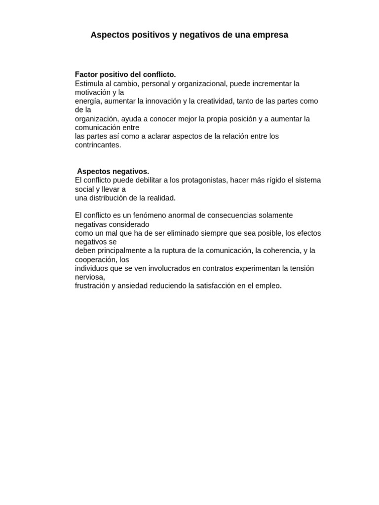 Aspectos Positivos y Negativos de Una Empresa | PDF