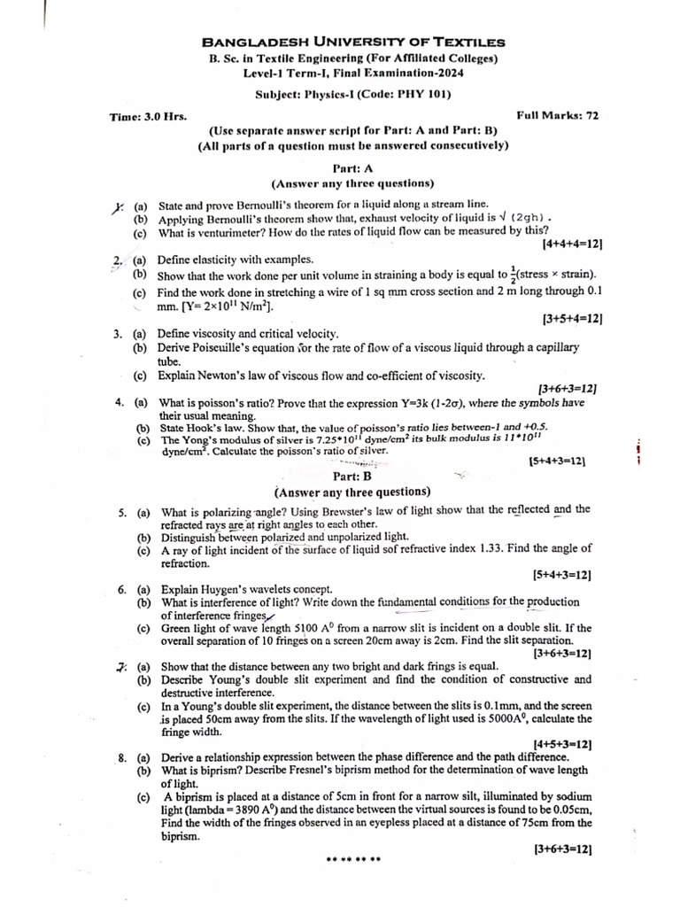Level 1 Term 1 Physics Question (2017-2024) .. For Butex Affiliated ...