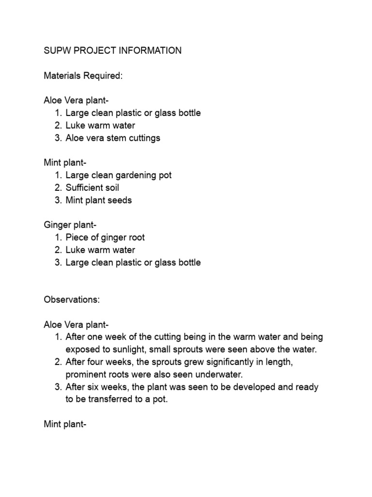 SUPW Project Information | PDF | Plants | Ginger