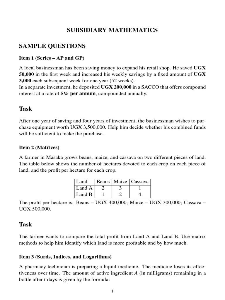 Sub Maths 2026 Sample Qns | PDF