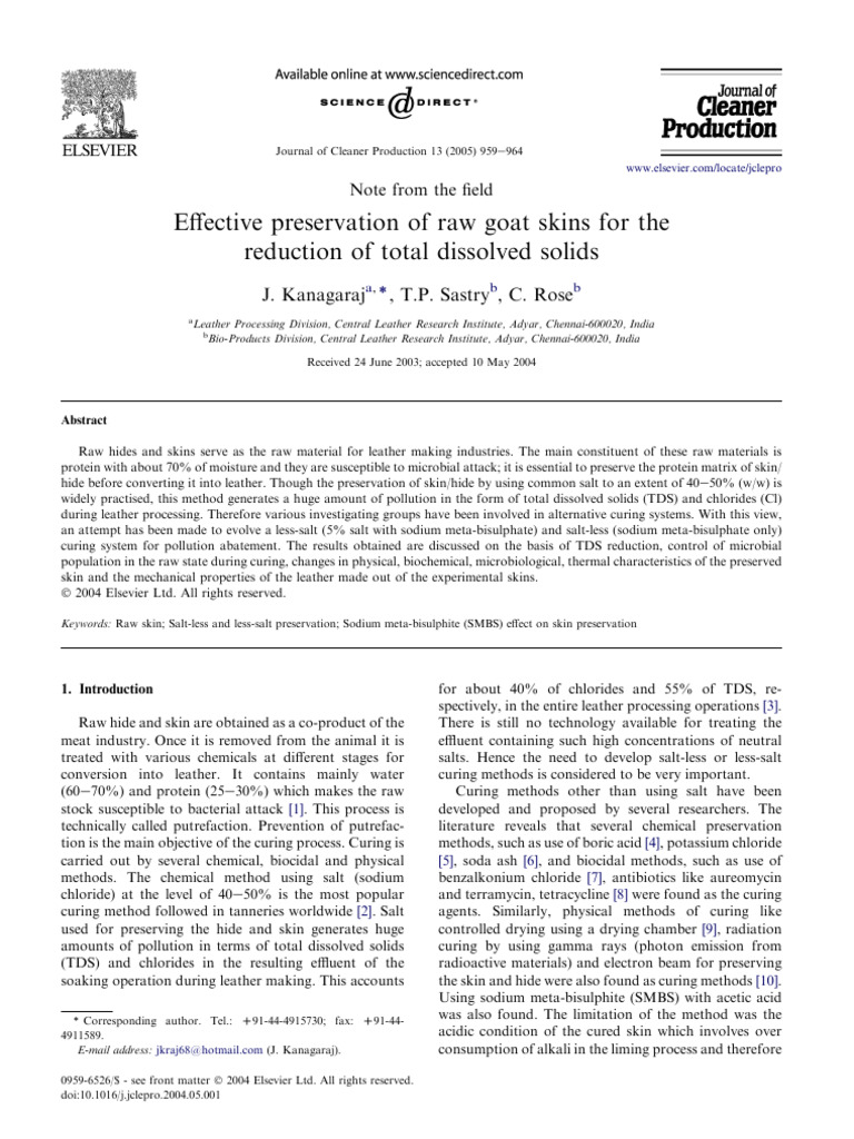 Effective Preservation of Raw Goat Skins For The Reduction of Total ...