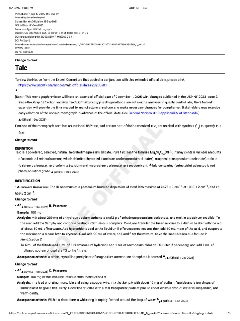 USP-NF Talc Monograph - July 2026 | PDF | Atomic Absorption ...