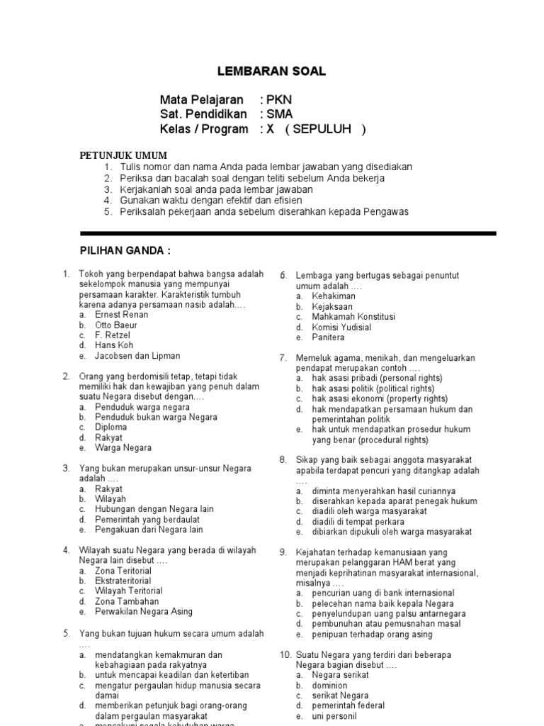 Soal PKN X - 8 | PDF | Politik