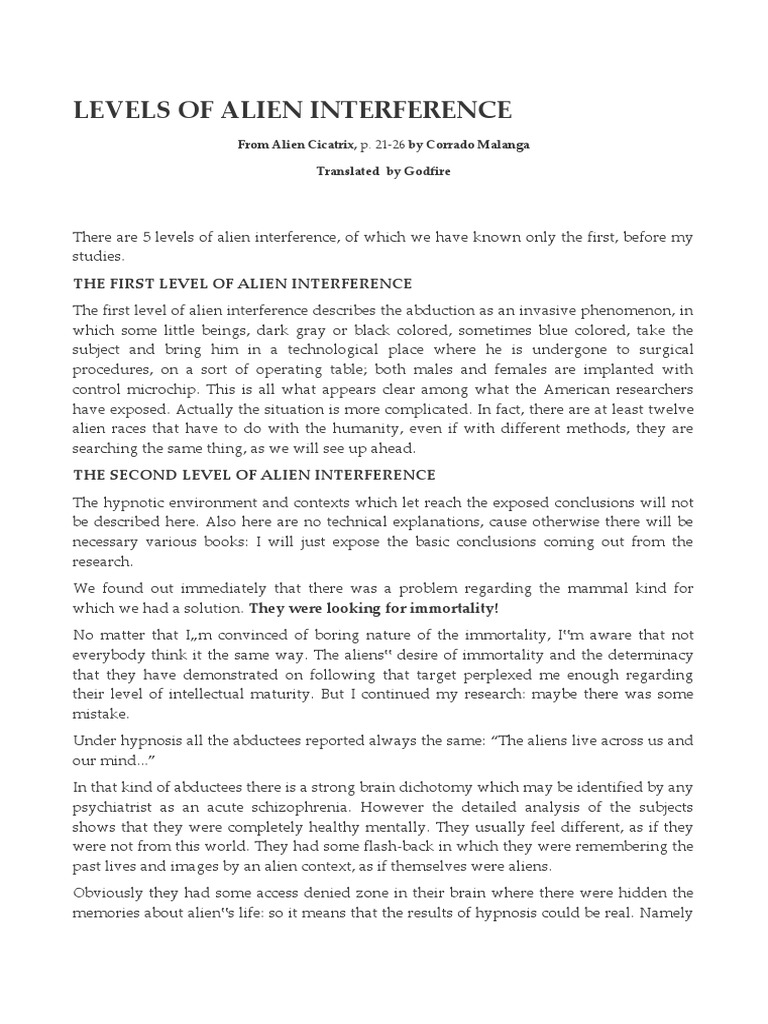 Alien Cicatrix (Part 02 of 06) - Levels of Alien Interference | PDF | Alien Abduction | Immortality