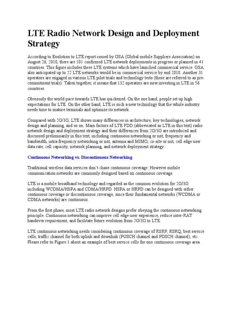 Lte Radio Network Design And Deployment Strategy Zte Pdf Lte