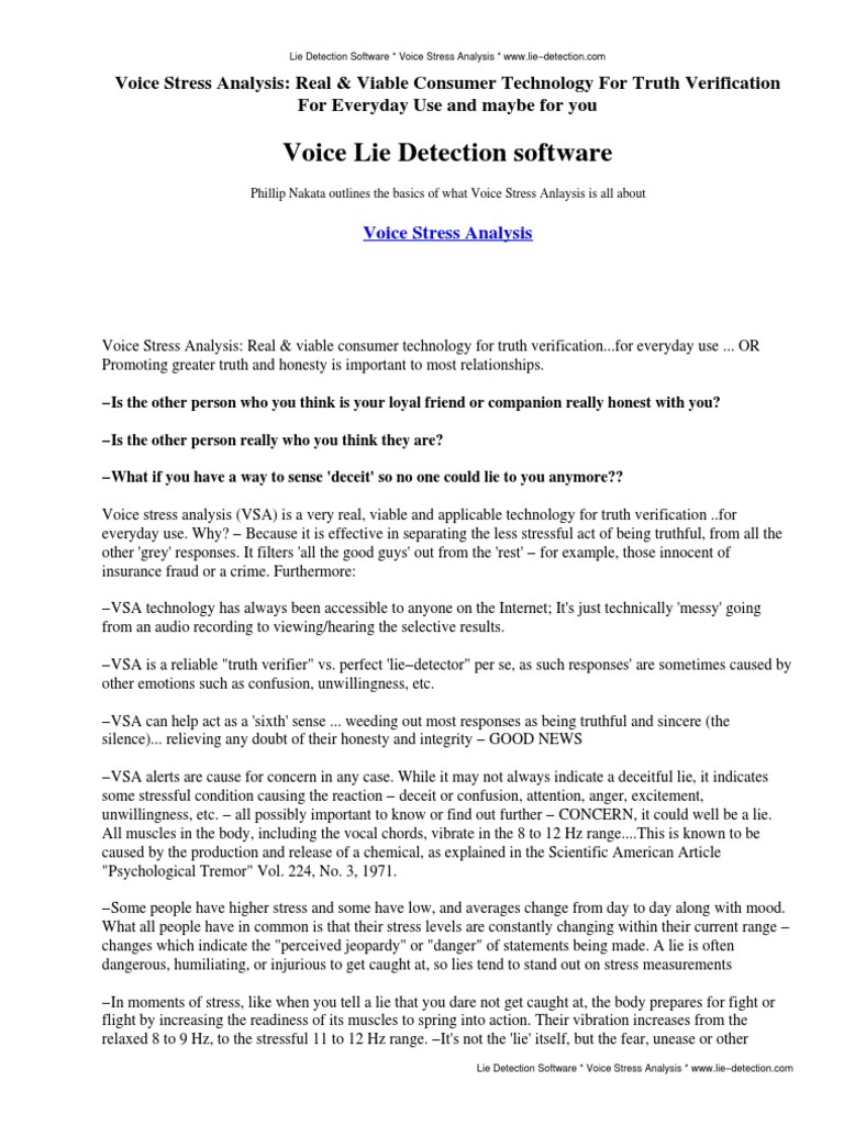 Voice Stress Analysis, Polygraph Software | PDF | Polygraph | Deception