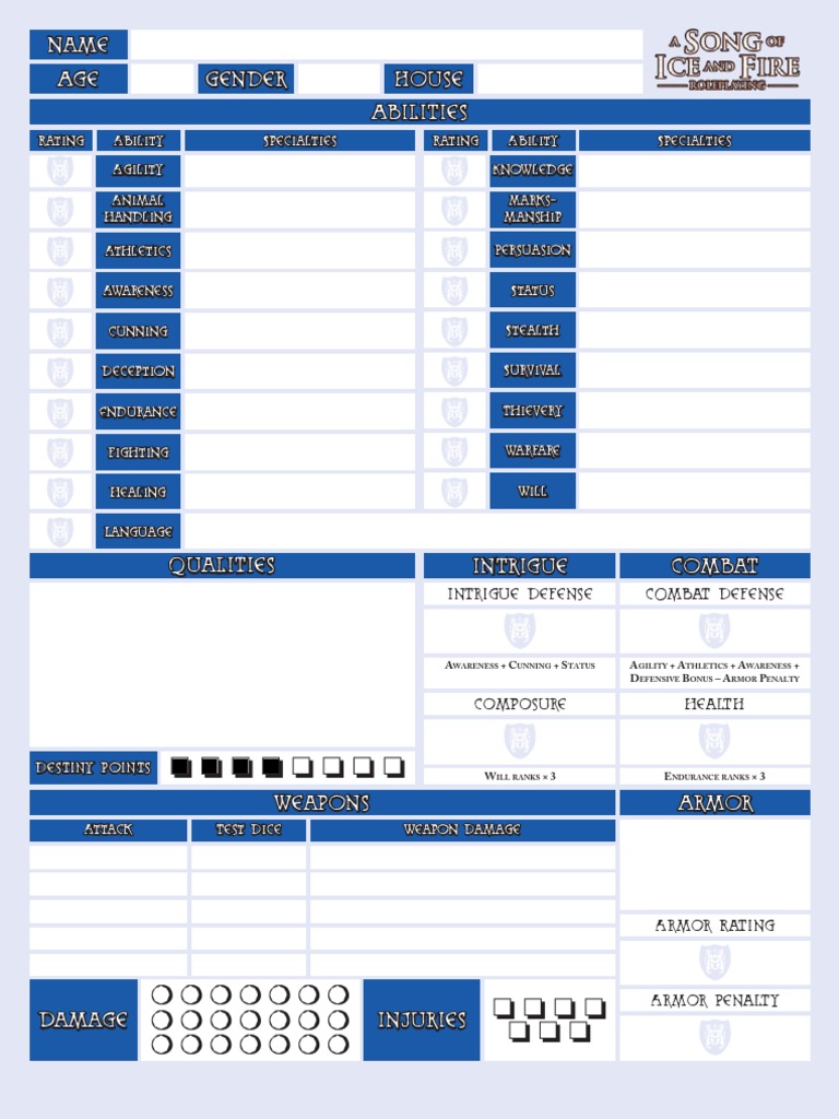 SIFRP - Character Sheet (Fillable) | PDF