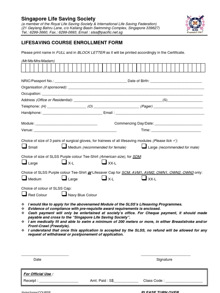 Lifesaving Course Enrollment Form | PDF | Indemnity | Government