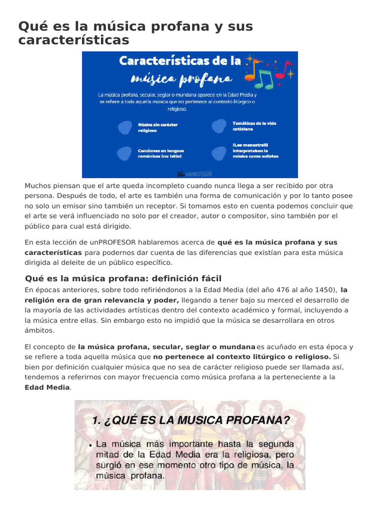 Qué Es La Música Profana y Sus Características - Unprofesor.com | PDF ...