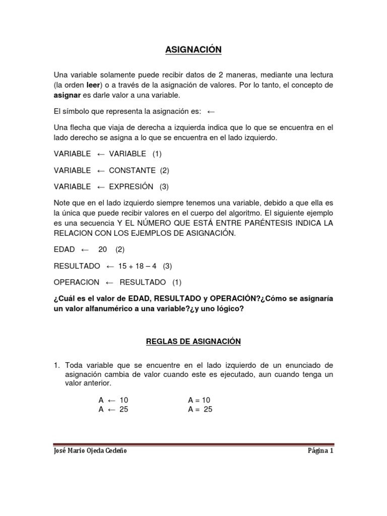 Algoritmos Asignacion Y Estructura De Un Algoritmo Pdf Algoritmos 