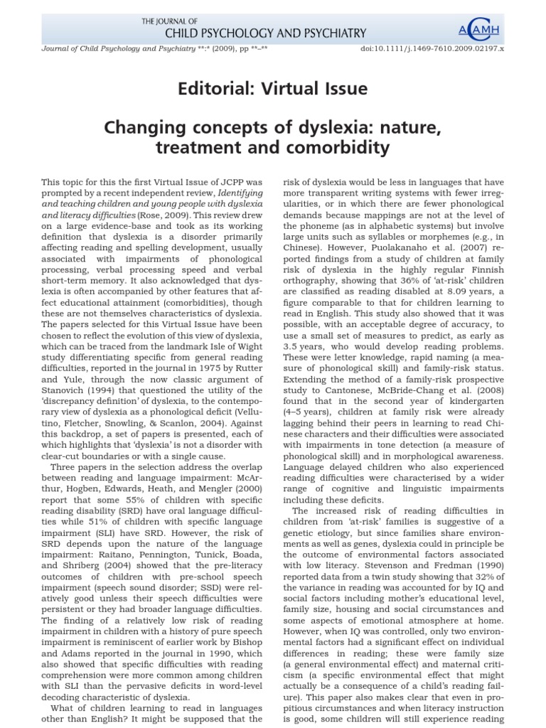 Snowling | PDF | Dyslexia | Reading (Process)