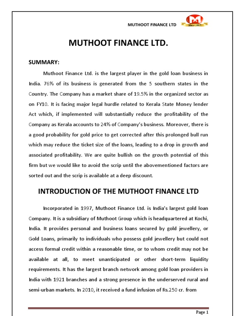 Muthoot Finance LTD | PDF | Customer Relationship Management | Exchange ...