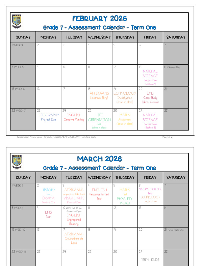 TKPS - Grade 7 Term Planner - Term 1 - 2026 | PDF