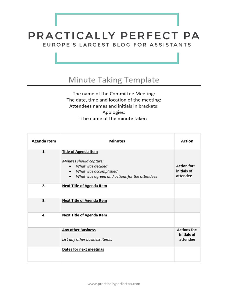 Practically Perfect PA Minute Taking Template | PDF