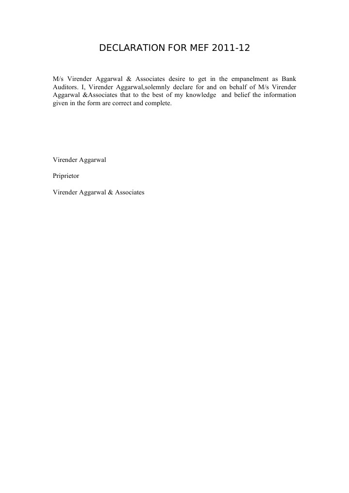 Declaration For Mef 2011-12 | PDF
