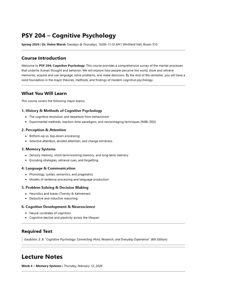 PSY204 Cognitive Psychology | PDF | Cognition | Recall (Memory)
