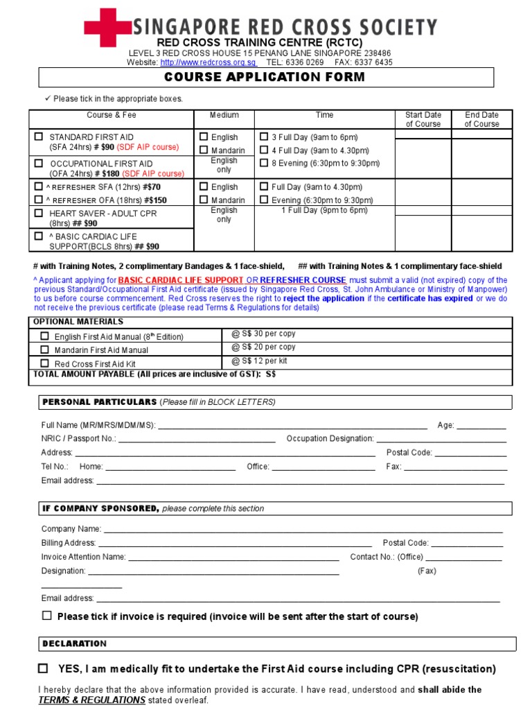 Singapore Red Cross Application Form | PDF | First Aid | Invoice