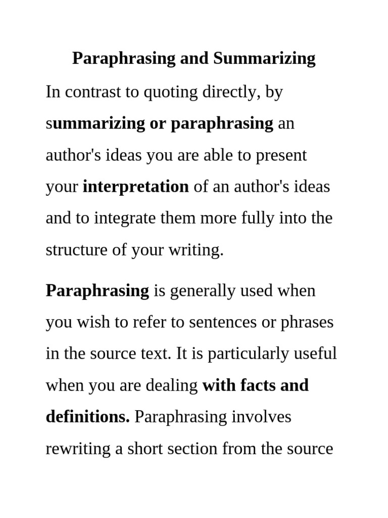 Paraphrasing and Summarising | PDF