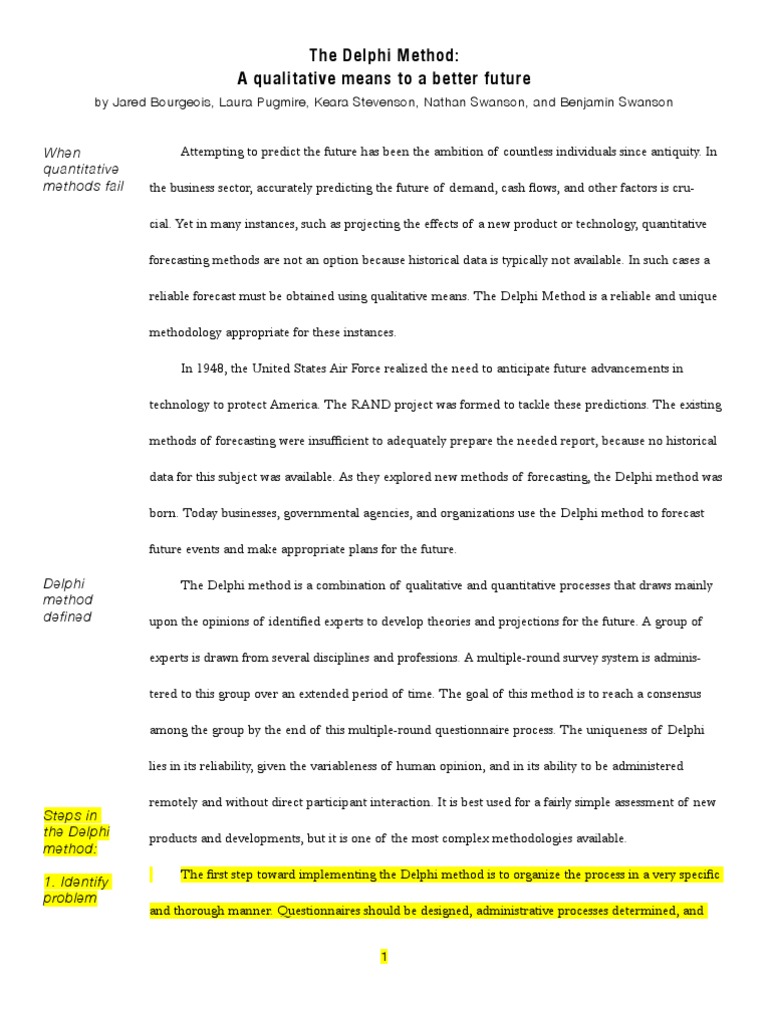 Delphi Method | PDF | Questionnaire | Forecasting