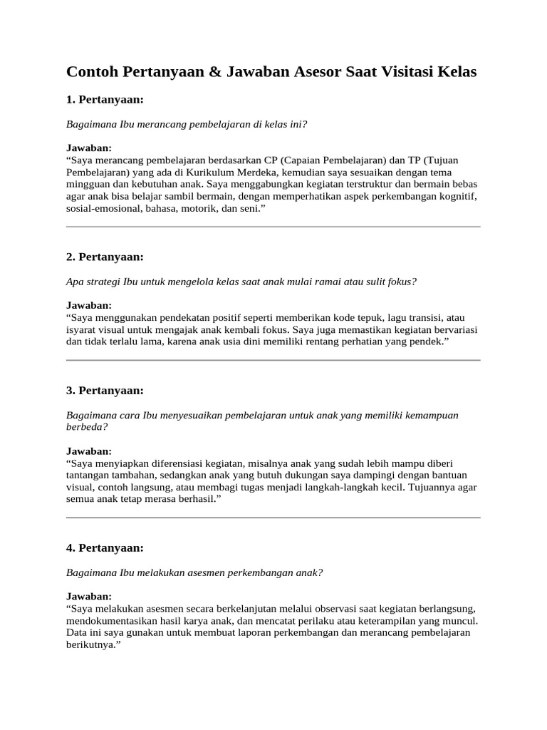Contoh Pertanyaan Assessor | PDF