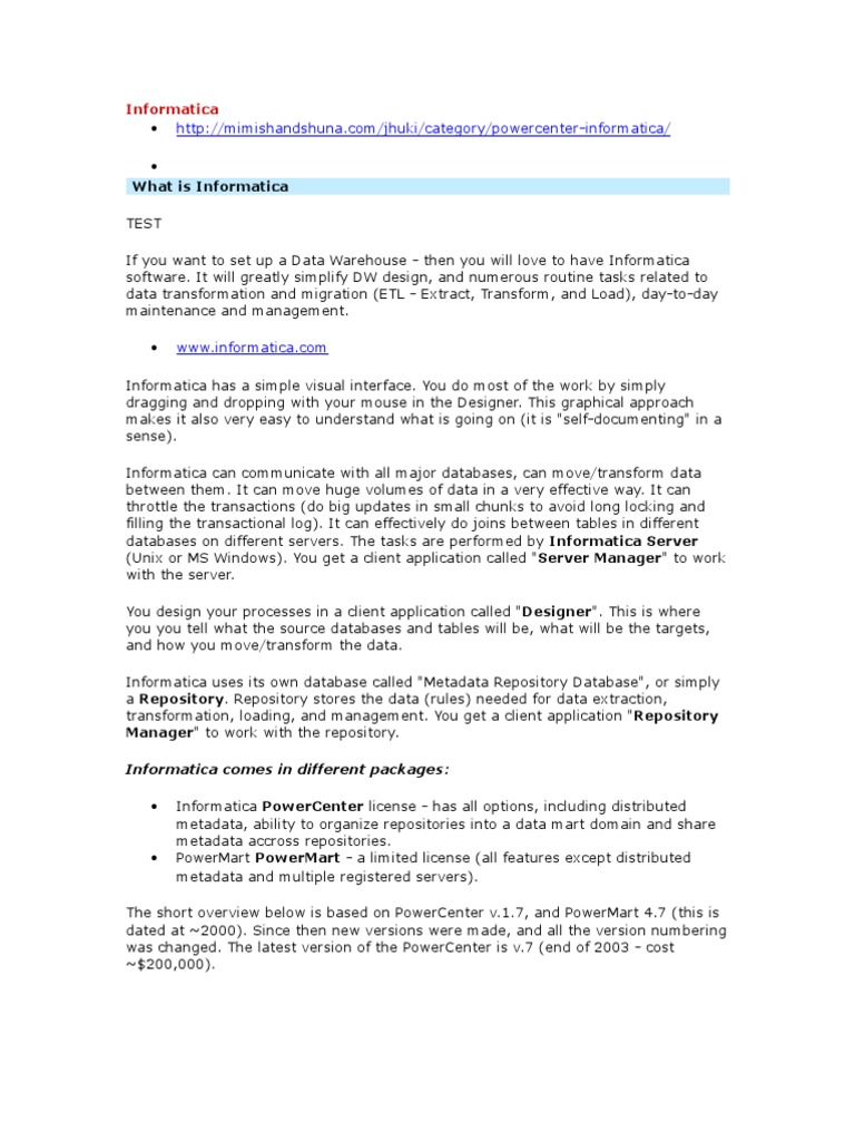 Powercenter Informatica Tutorials Pdf Data Warehouse Computer Data