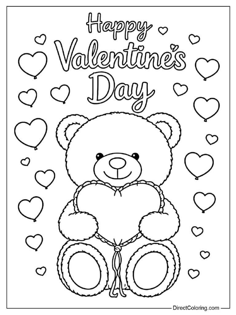 Sweet Teddy Bear Valentine Coloring Page | PDF