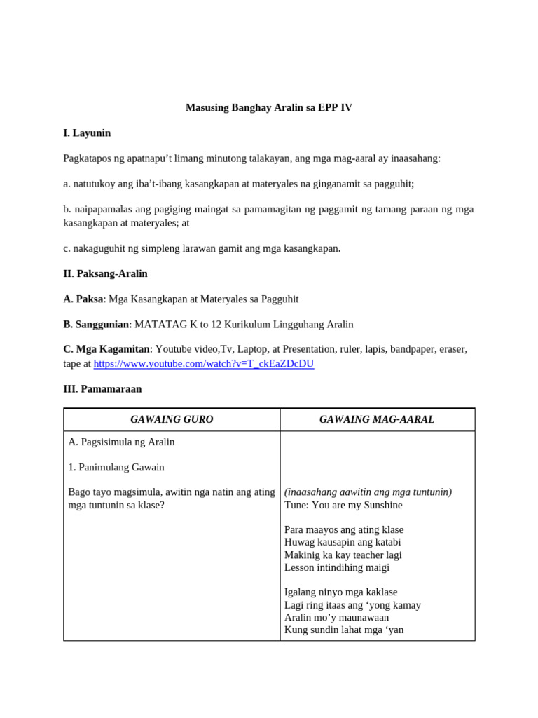 Grade 4 Lesson Plan Week 1 Epp Kasangkapan | PDF