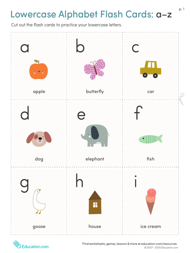 Lowercase Alphabet Flash Cards A Z | PDF