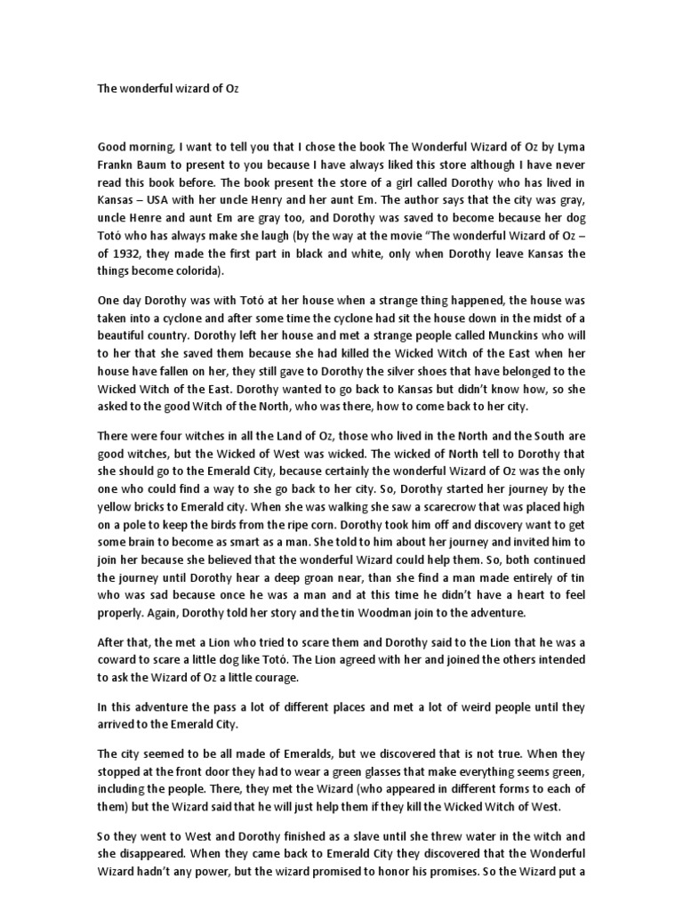 The Wonderful Wizard of Oz Summary | PDF | Dorothy Gale | Land Of Oz