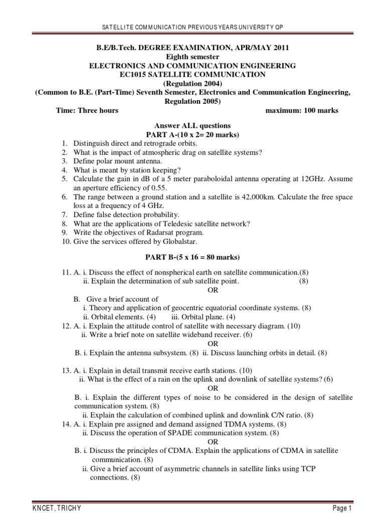 Satellite Communication Exam Papers | PDF | Satellite | Communications ...