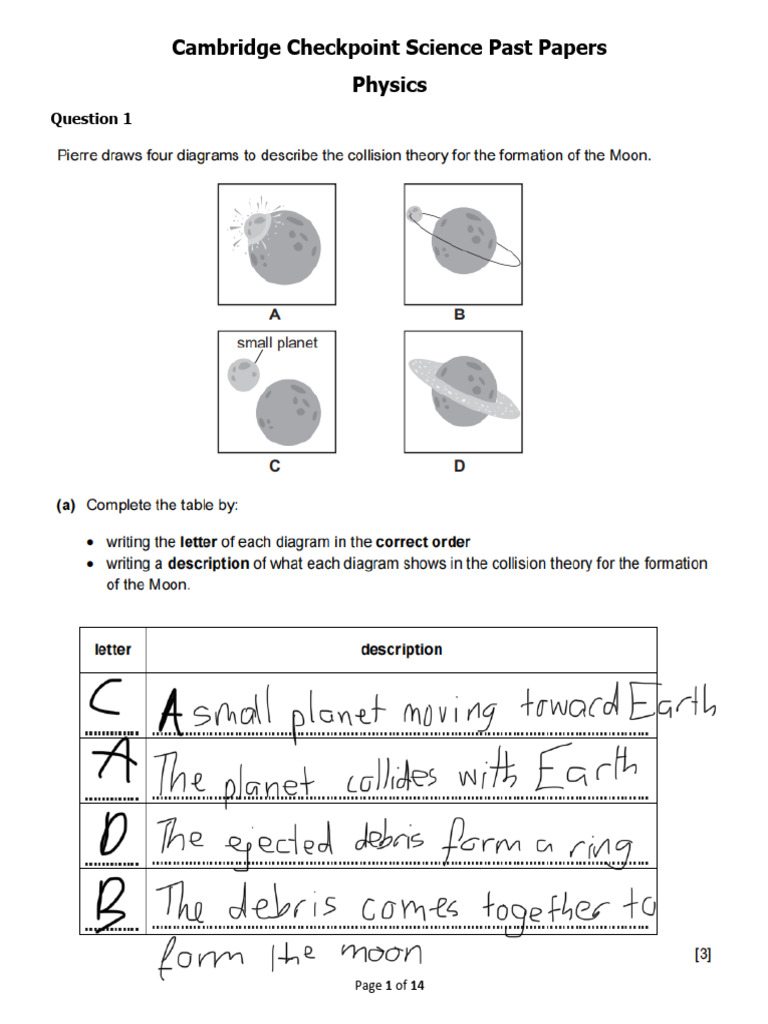 Cambridge Checkpoint Science Past Papers Year 9 S1 | PDF