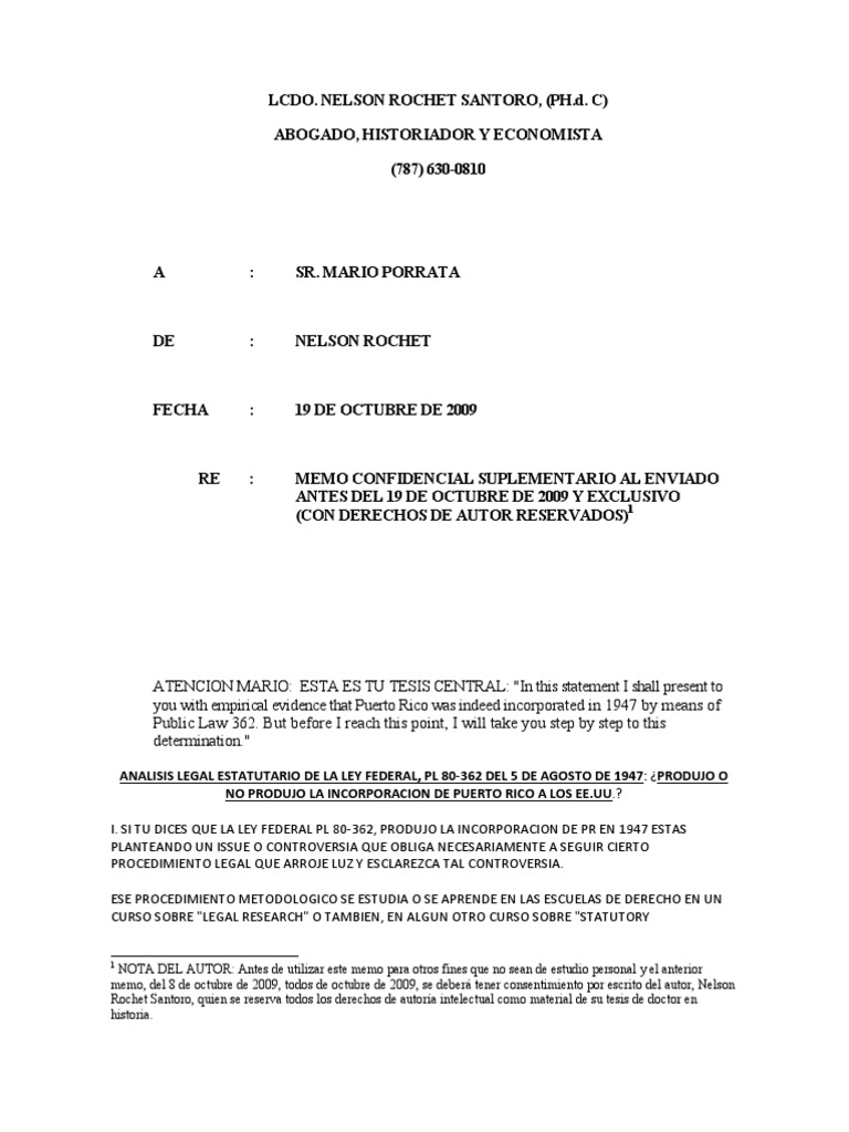 Memo Legal de Nelson Rochet A Mario Porrata | PDF | Puerto Rico | México