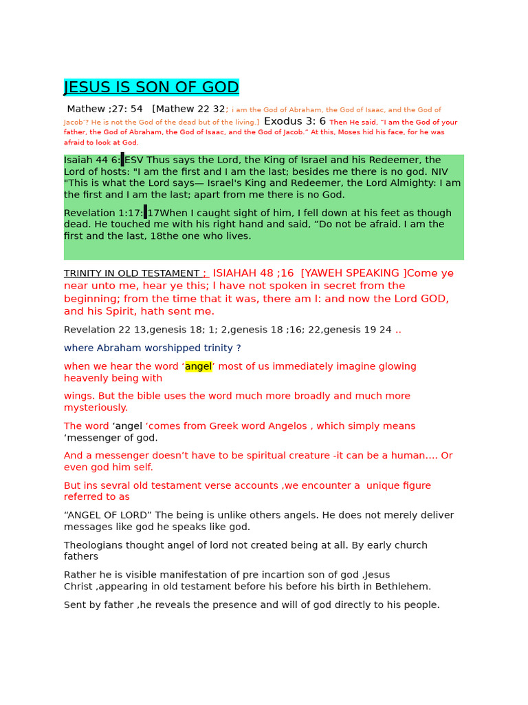 Jesus Is Son of God | PDF | Angel | Book Of Deuteronomy