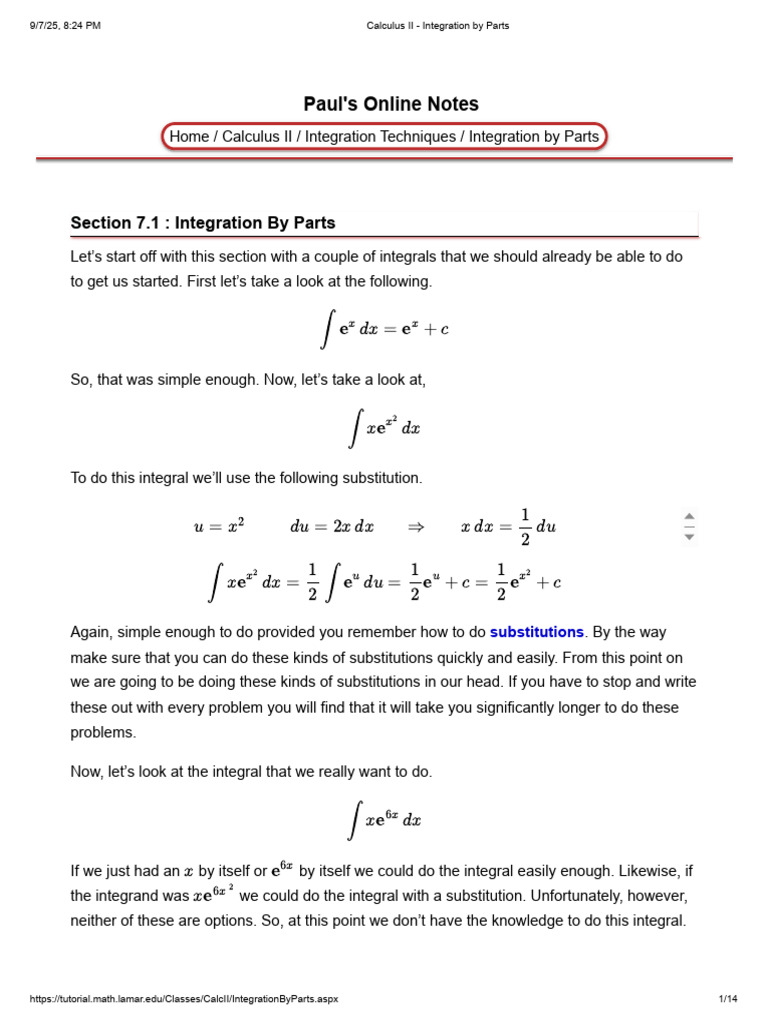 Calculus II - Integration by Parts | PDF | Integral | Analysis