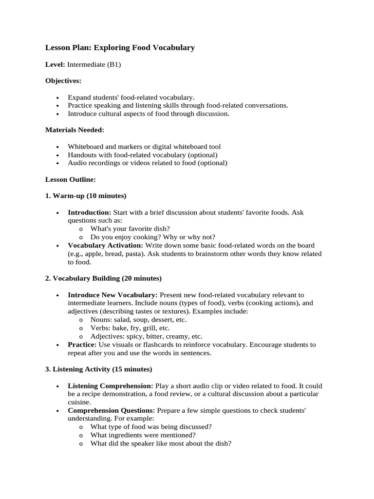 Food ESL Lesson Plan, Whole Class | PDF | Sushi | Desserts