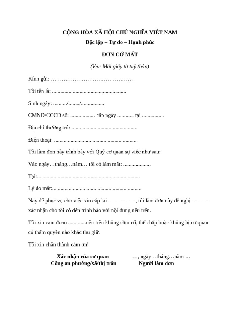 Mau Don Co Mat CMND CCCD | PDF