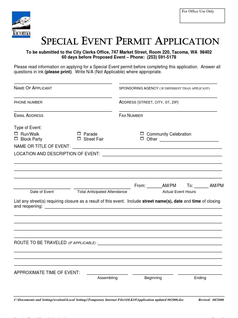 Tacoma Special Event Permit Application | PDF
