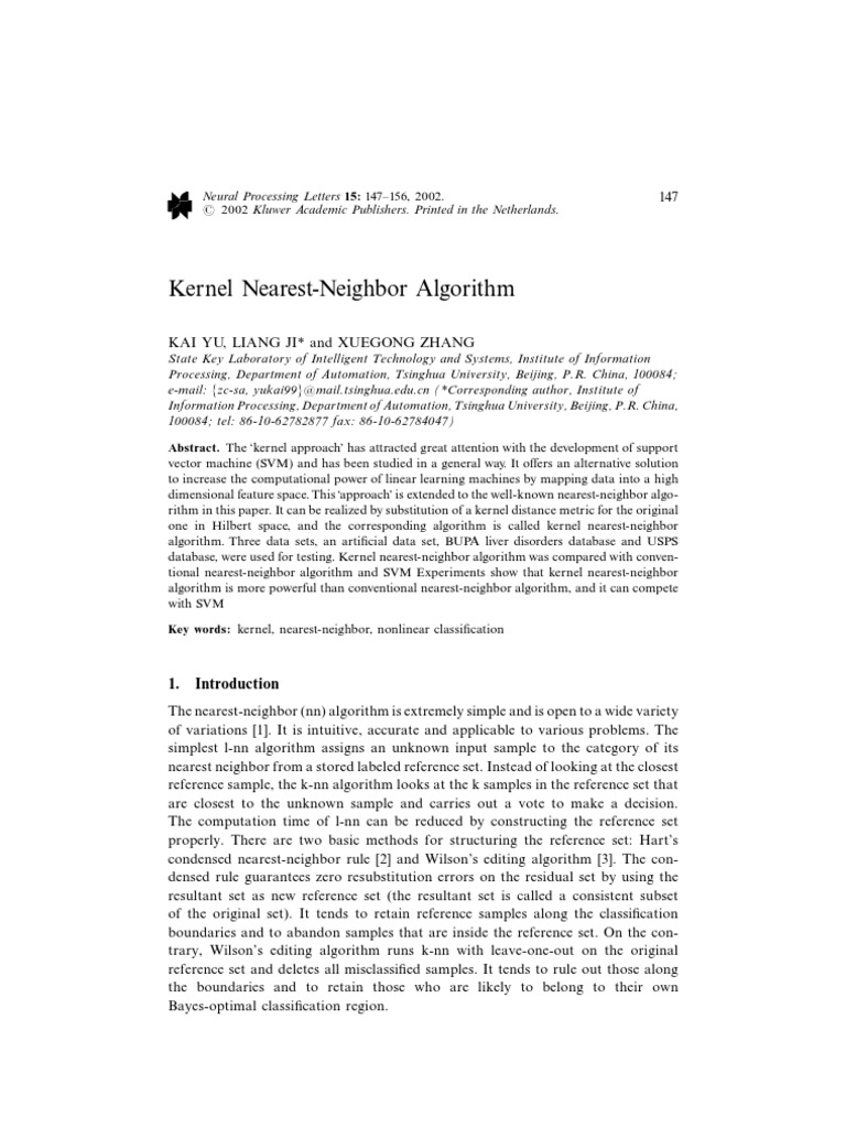 Kernel Nearest Neighbor Algorithm Pdf Support Vector Machine Convolution