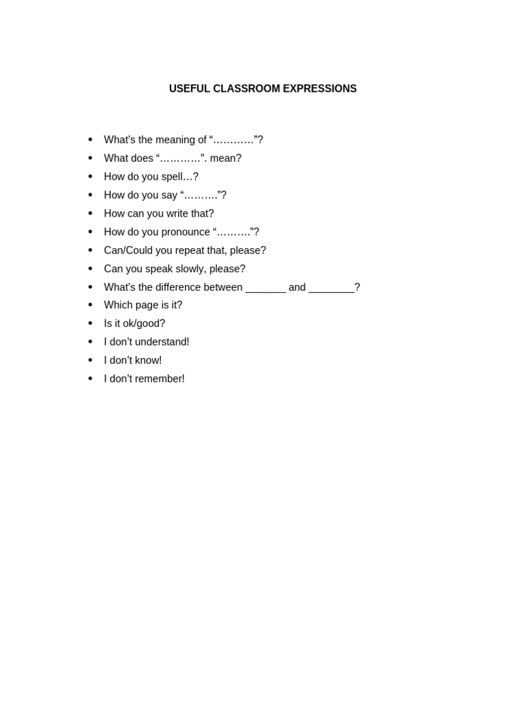 Useful Classroom Expressions | PDF