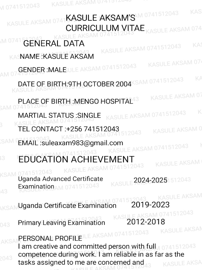 Kasule Aksam's Cv PDF | PDF