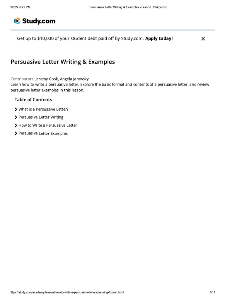 006 Persuasive Letter Writing & Examples - Lesson - Study | PDF
