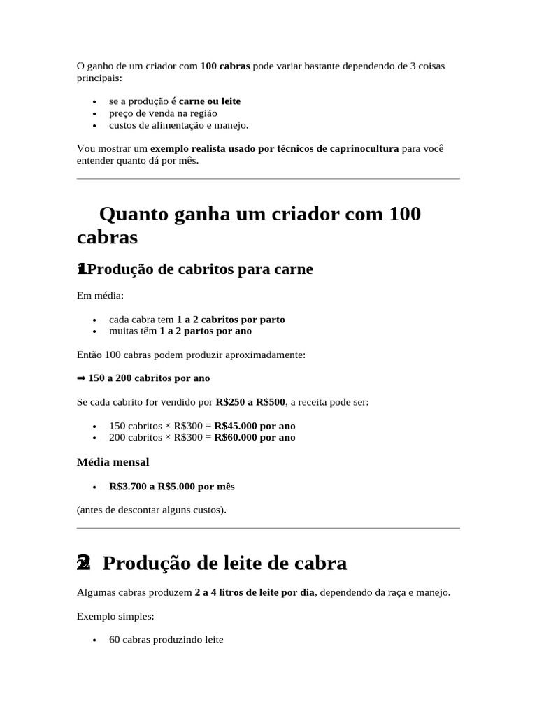 O Ganho de Um Criador Com 100 Cabras Pode Variar Bastante Dependendo de ...