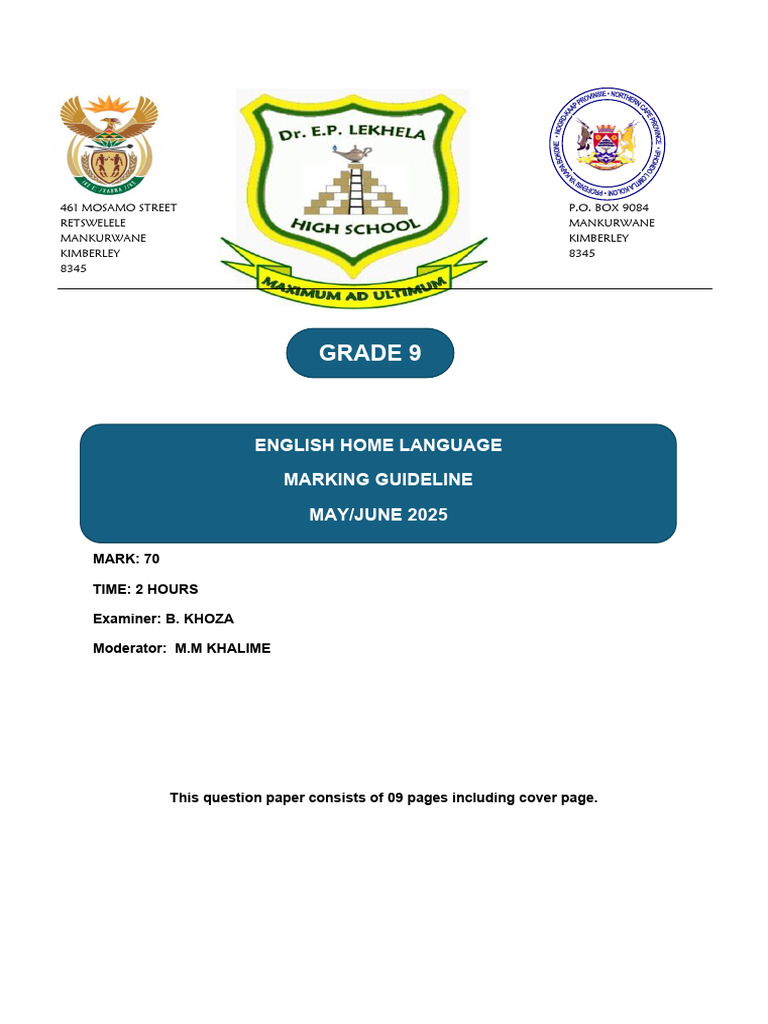 English Marking Guideline LAST ONE | PDF | Sleep | Linguistics