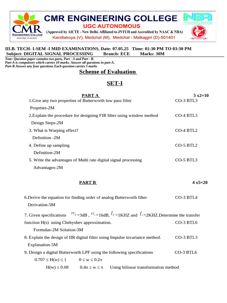 Dsp-mid-II Mid Qp May 2025 Scheme of Evalution | PDF | Filter (Signal ...