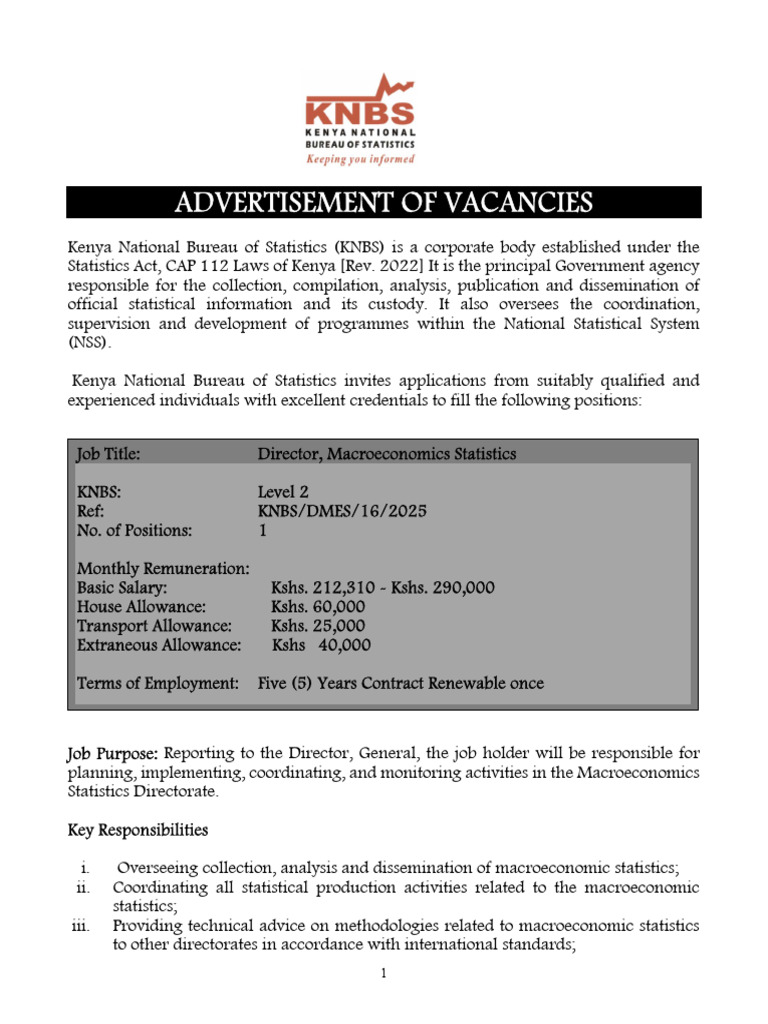 KNBS July 2025 Open Advert Revised | PDF | Statistics | Census